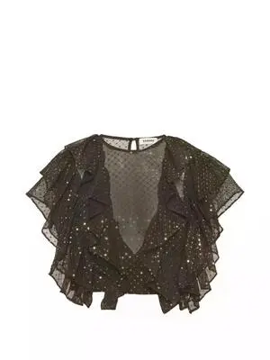 Sandro Ruffled Embellished Crop Top