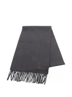 Max Mara 2020s Monogram Fringed Scarf - Grey