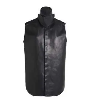 Rick Owens Leather Sleeveless Throat-latch Shirt - Black