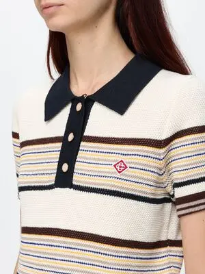 Casablanca Striped Cotton And Wool Knit Polo With Ribbed Collar