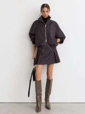 REISS Wool Gingham-check Bomber Jacket