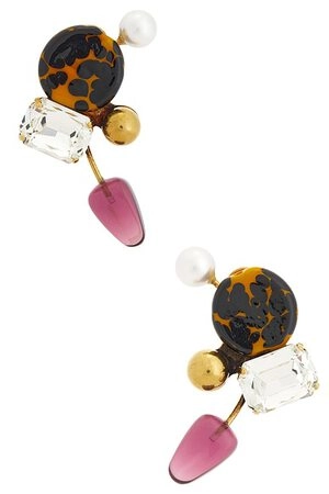 Dries Van Noten Handmade Artisanal Glass Disc Shell Paste Earrings
