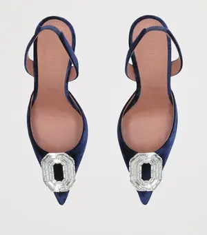 Amina Muaddi Velvet Camelia Slingback Pumps 90