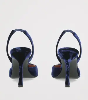 Amina Muaddi Velvet Camelia Slingback Pumps 90