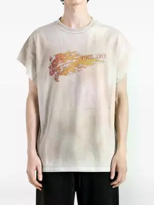 THUG CLUB Burnshot Graphic-print Cap-sleeve T-shirt - Neutrals