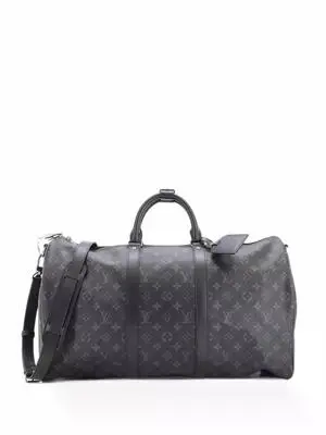 LOUIS VUITTON Keepall Bandouliere Bag Monogram Eclipse Canvas 50 Travel Bag - Black