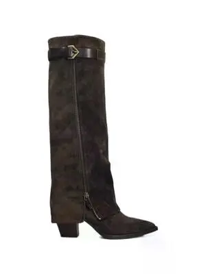 JULIE DEE Buckled Suede Knee-high Boots - Brown