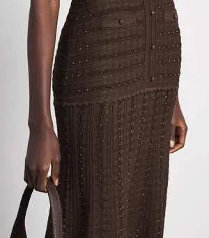 Sandro Pointelle-knit Rhinestone Maxi Dress