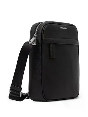 TRUSSARDI Medium Logo-print Pebbled Messenger Bag - Black