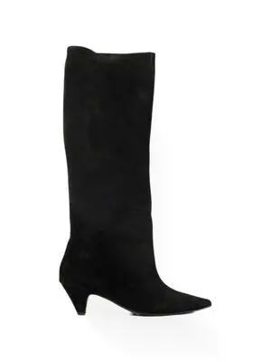 ANNA F. Pointed-toe Kitten-heel Boots - Black