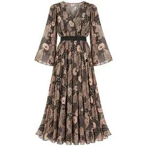 TRAFFIC PEOPLE Faded Glory Black Pink Paisley Print Circe Long Sleeve Maxi Dress - Black/pink
