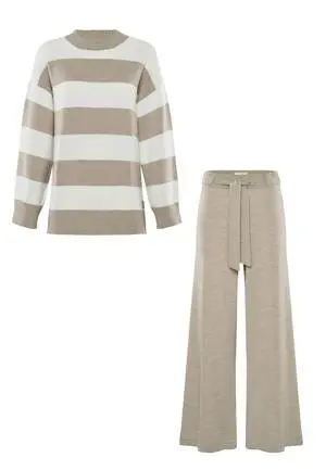 YOU LOOK PERFECT Merino Loungewear Set, Pullover Felia & Pants Bailey - Brown