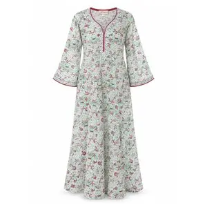 KAMINEE Mint Paisley Cotton Crepe Long Dress - Green
