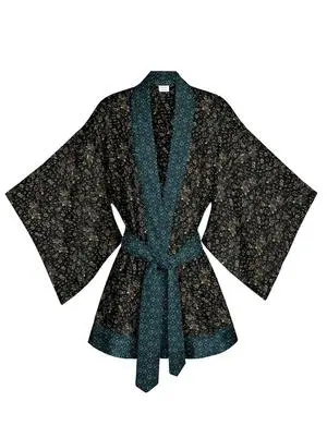 ARTEMIS MUSE One Of A Kind Recyled Sari Kimono Unique One Hundred And Twenty One - Black