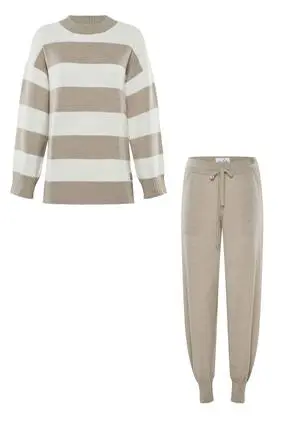 YOU LOOK PERFECT Merino Loungewear Set, Pullover Felia & Pants Bella - Brown