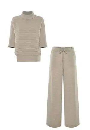 YOU LOOK PERFECT Merino Loungewear Set, Pullover Bailey & Pants Frida - Brown