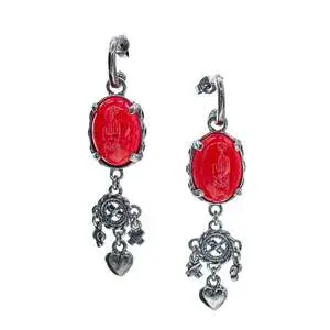 GEM KINGDOM Back To The Future Drop Earrings Red - Red/silver