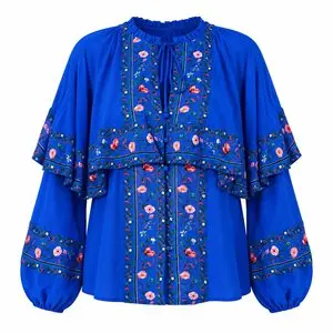 ROSE & NANCY Tory Floral Cape Blouse - Blue
