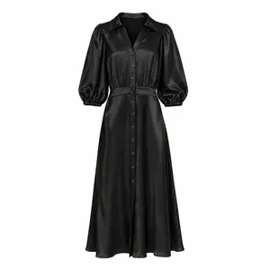 TRAFFIC PEOPLE Smooth Operator Satin Button Front Frida Midi Dress