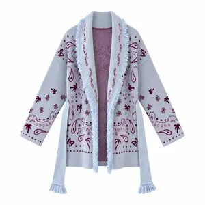 Loveist Store Bandana Fringe Knit Cardigan - Blue
