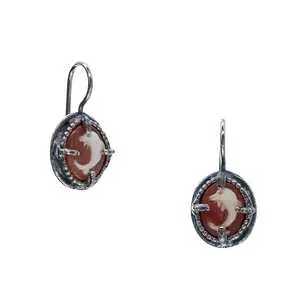 GEM KINGDOM Dolphin Cameo Earrings Red - Red/silver