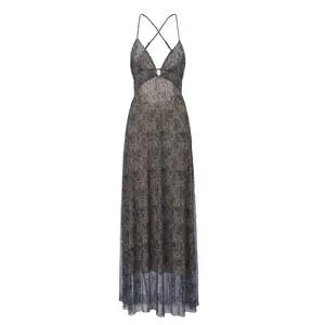 BELSIZE25 Golden Paisley Adjustable-strap Backless Maxi Dress In Dusty Blue - Blue/grey