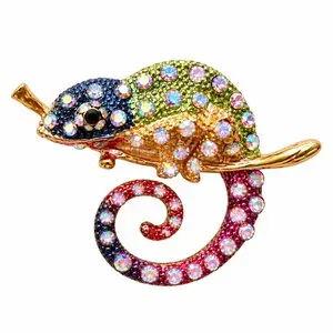 BY OZGE Chameleon Multicolour Sparkling Gold Plated Statet Brooch Multicolour - Blue/gold