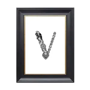 JOHANNA FLEMING Alphabet Typography Letter V Fine Art Print A4 - Black/white/grey