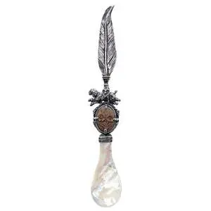 GEM KINGDOM Caviar Spoon Sterling Silver & Lavastone Cameo