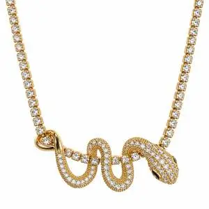 BY OZGE Serpent Of Transformation Black Eyed Zircon Gold Plated Statet Necklace Gold - Gold/black