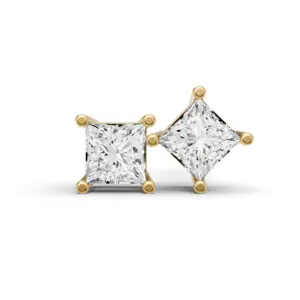 SEREIA OFFICIAL 14k Gold Studs 0.75 Ct Earrings Princess Solitaire Gold - Yellow