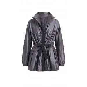 CONCEPT A TROIS Short Pleated Trench Coat In Technical Fabric - Grey