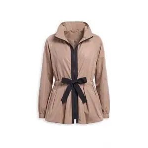 CONCEPT A TROIS Neutrals Short Pleated Trench Coat In Technical Fabric - Beige