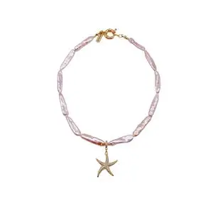 THE BULUMS The Mykonos Signature Salmon Baroque Pearl Starfish Necklace - Pink/gold