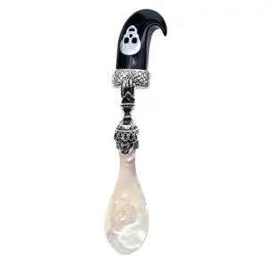 GEM KINGDOM Caviar Spoon Sterling Silver & Ebony