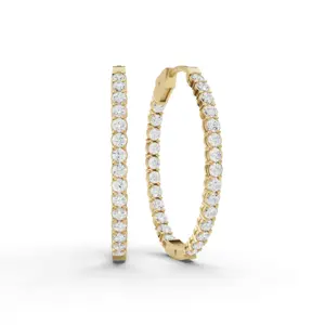 SEREIA OFFICIAL 14k Gold 3 Ct Earrings Oval In & Out Diamond Hoops Gold - Yellow
