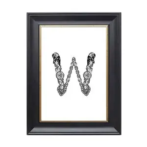 JOHANNA FLEMING Alphabet Typography Letter W Fine Art Print A4 - Black/white/grey