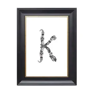 JOHANNA FLEMING Alphabet Typography Letter K Fine Art Print A4 - Black/white/grey