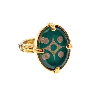 GEM KINGDOM Green Star Intaglio Ring
