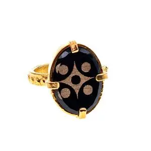 GEM KINGDOM Black Star Intaglio Ring - Black/gold