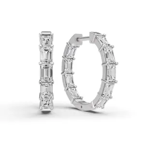 SEREIA OFFICIAL 14k Gold 2 Ct Earrings Emerald Fancy Hoops White Gold - Silver