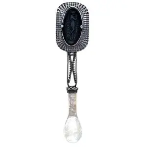 GEM KINGDOM Caviar Spoon Sterling Silver & Vintage Cameo