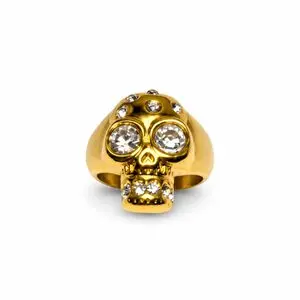 JAGGED HALO JEWELRY Meto Crystal Skull Ring Stainless Steel Yellow Platied - Gold