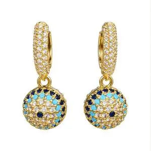 BY OZGE Mystic Protection Turquoise Crystal Evil Eye Gold Plated Huggie Drop Earrings Gold - Gold/blue/black