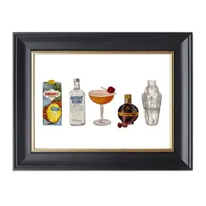 JOHANNA FLEMING French Martini Fine Art Print A4 - Gold/black/grey