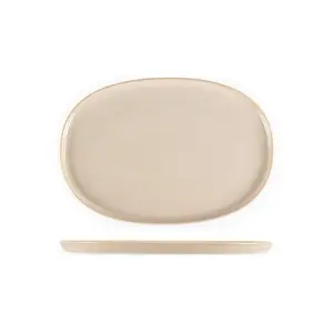 Turgla Home Neutrals Sand Oval Porcelain Serving Dinner Platter - Beige