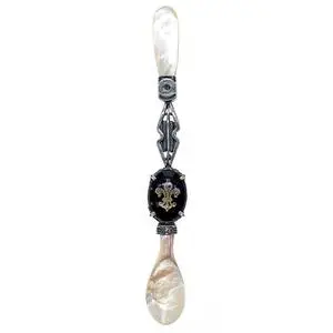 GEM KINGDOM Caviar Spoon Sterling Silver Fleur-de-lis - Silver/black