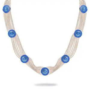 EBRU JEWELRY Vintage Style Cobalt Bloom Enamel Woven Silver Choker Necklace Blue - Silver/blue