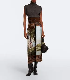 Ralph Lauren Debbie Printed Silk Twill Midi Skirt