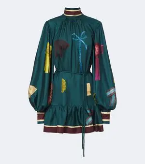 ALEMAIS Rosette Printed Silk Twill Minidress - Multicoloured